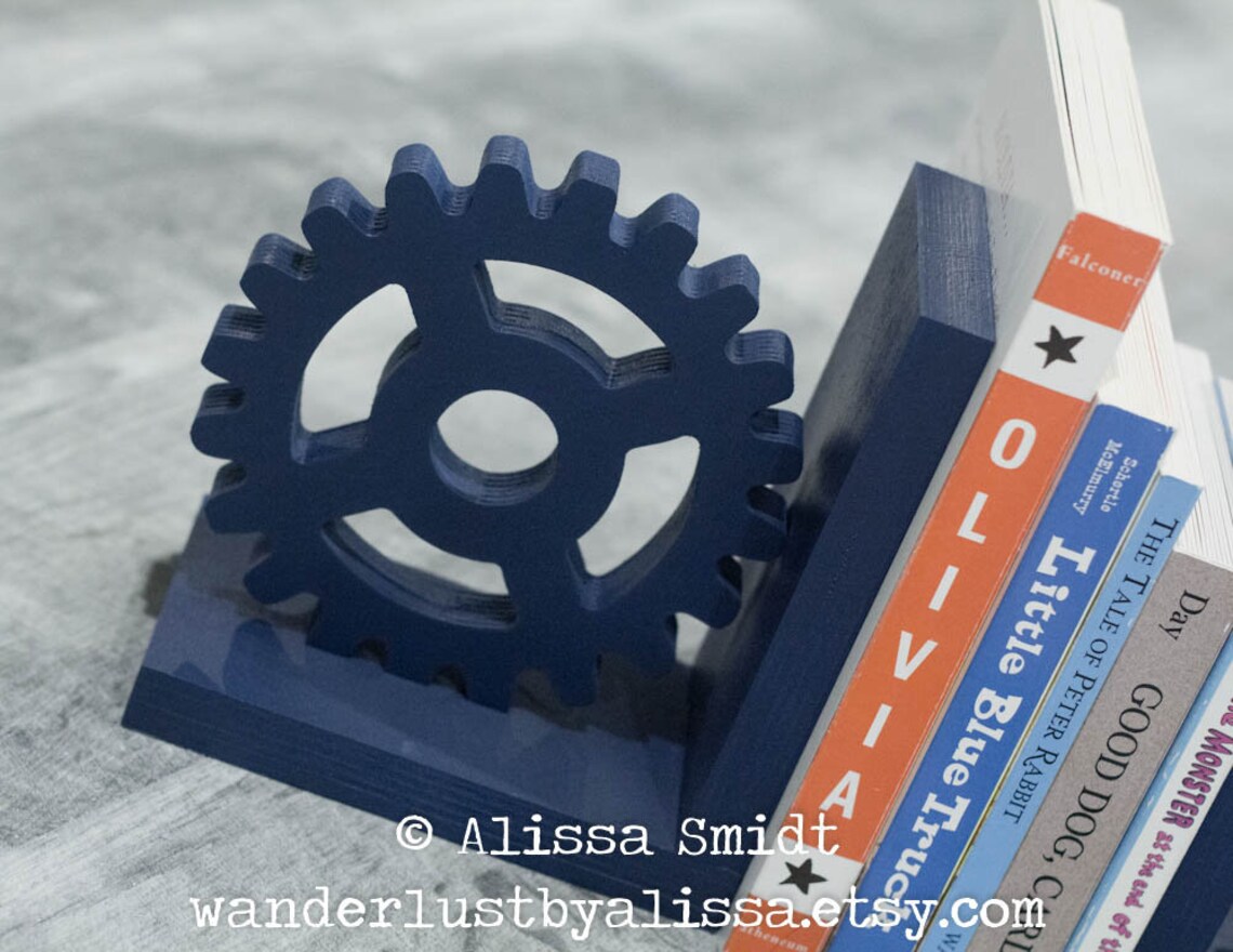 Gear Bookends Custom Wooden Bookends Cog Bookends navy Book | Etsy