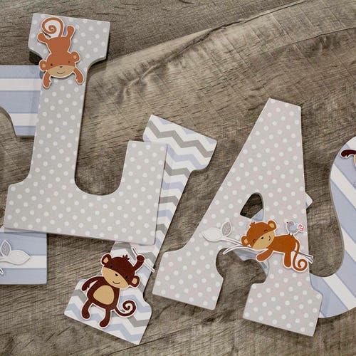 Mod Monkey Letters Custom Letters Wooden Nursery Letters - Etsy