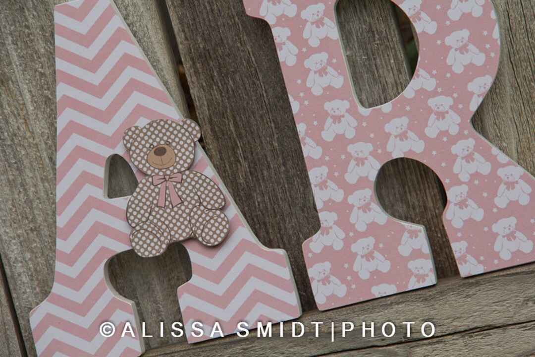Custom Nursery Wooden Letters, Baby Nursery Letters Teddy Bear Theme ...
