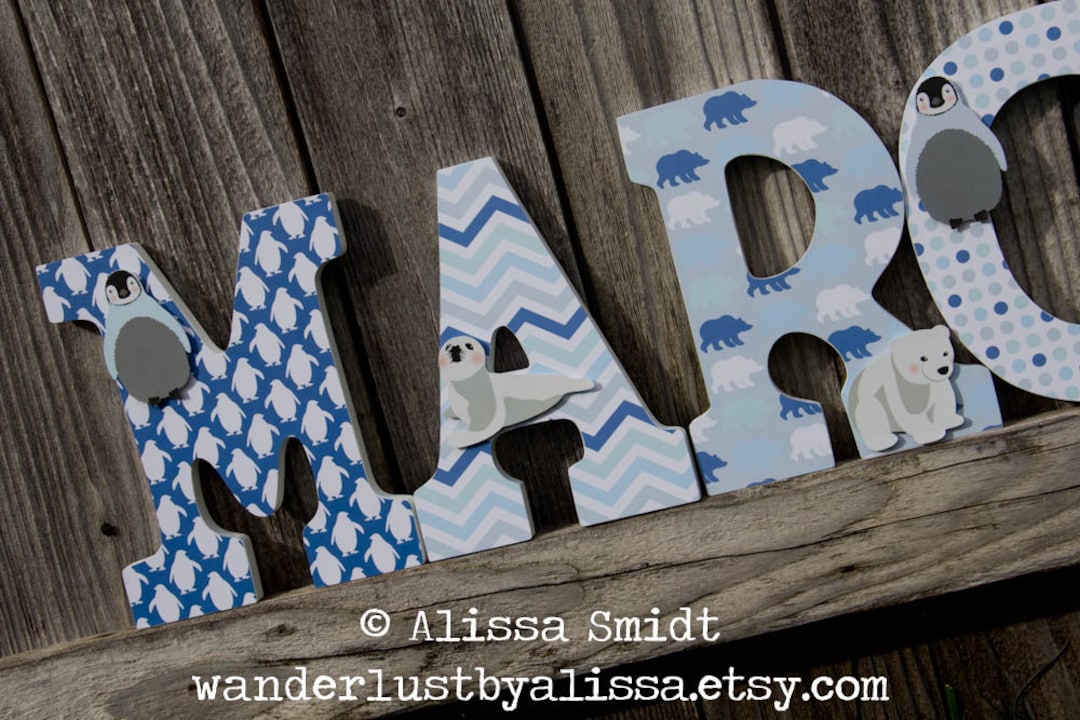 Penguin Nursery Letters, Custom Wooden Letters - Arctic Baby Animal ...