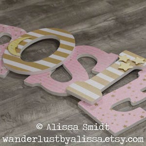 Star and Moon, Custom Wooden Nursery Letters, Custom Letters (pink and ...