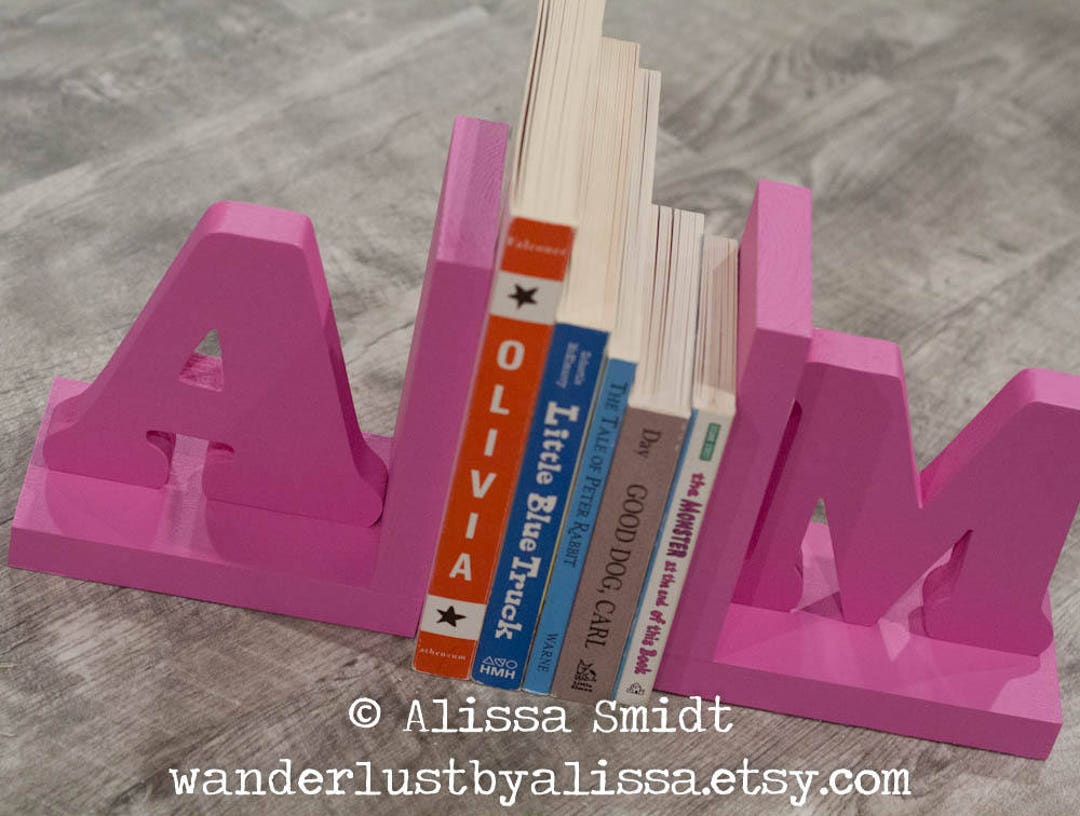 Pink Magenta Letter Bookends, Initial Bookends, Wooden Custom Bookends ...