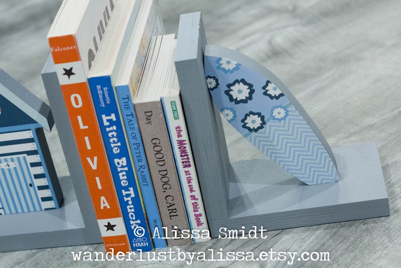 Beach Theme bookends Custom Wooden bookends beach hut | Etsy