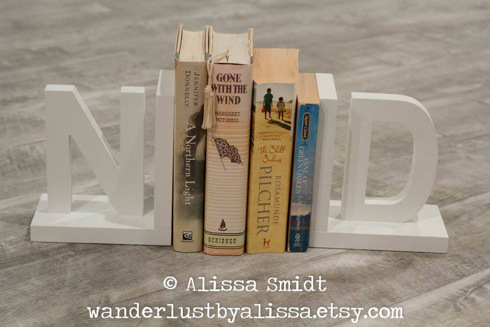 White Letter Bookends Initial Bookends Wooden Custom | Etsy