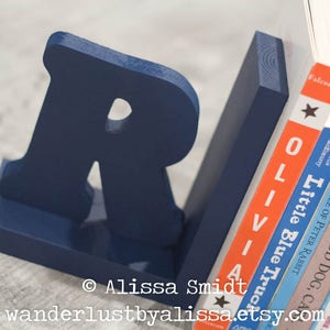 Navy Letter Bookends, Initial Bookends, Wooden Custom Bookends - Custom ...