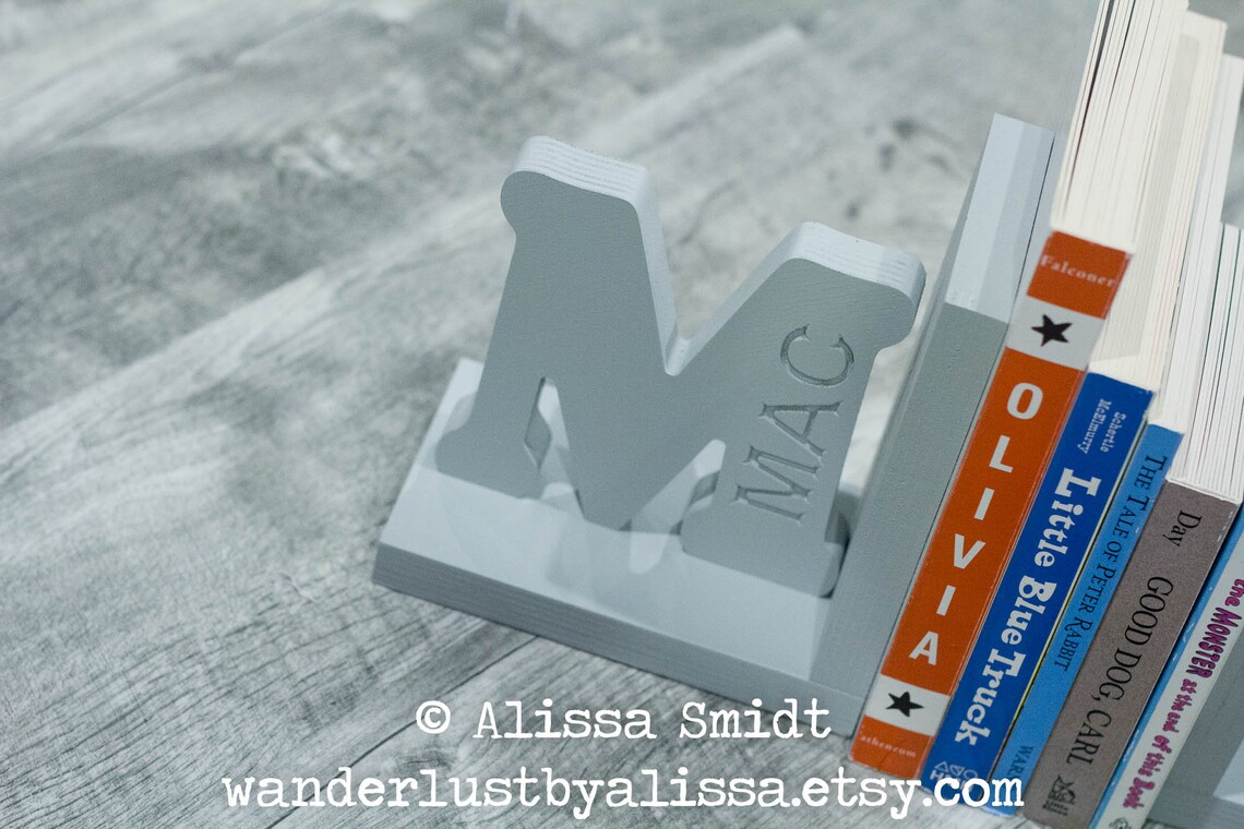 Engraved Letter Bookends, Initial Bookends, Wooden Custom Bookends - Custom Created (alphabet ...