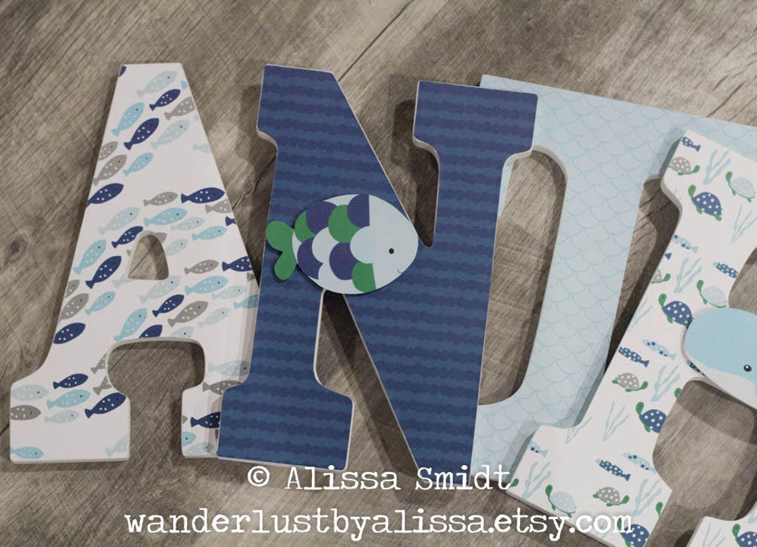 Oceania Letters, Fish Whale Octopus Under the Sea Custom Wooden Letters ...