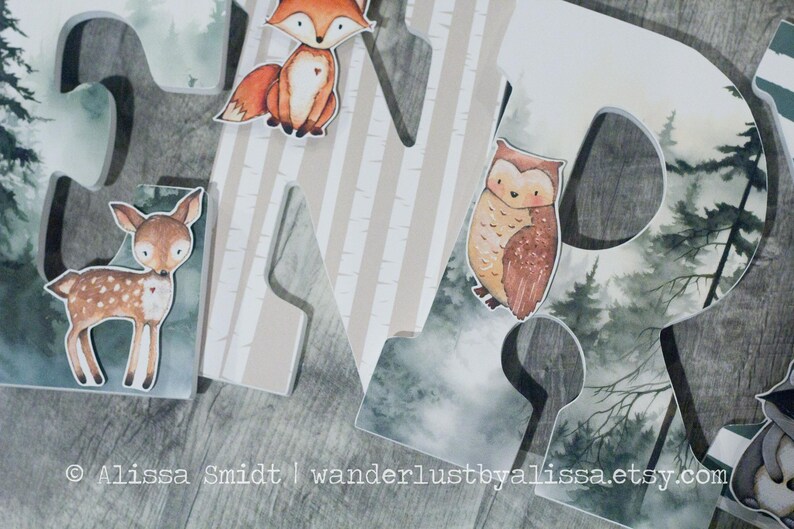Forest Woodland Animals Wooden Letters Watercolor Decor Forest Animals ...