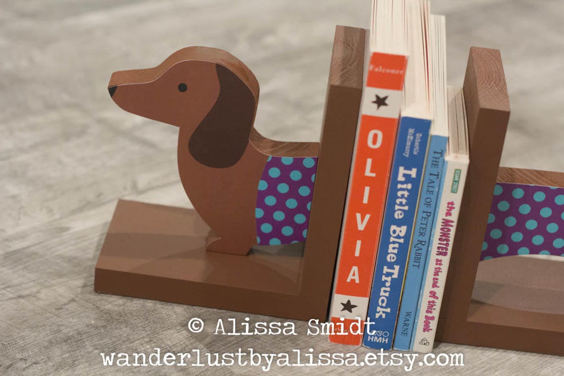 Dachshund Custom Wood Bookends, Doxie Bookends - (dog Bookends, Brown ...