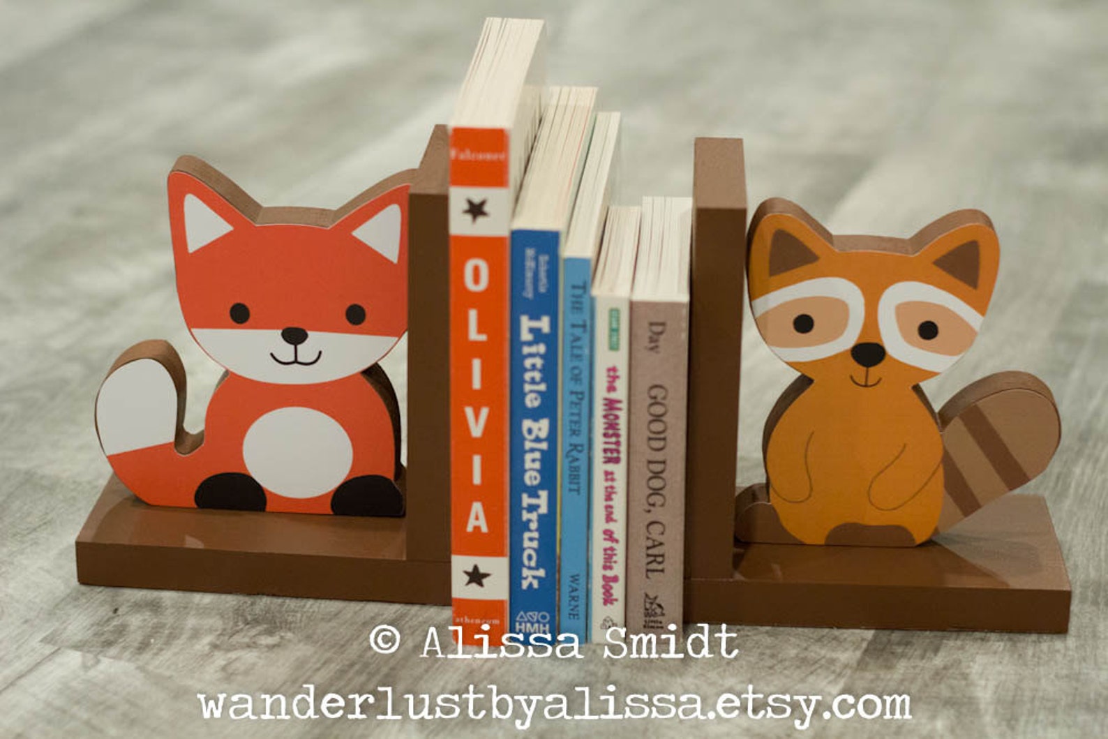 Fox and Raccoon Wood Bookends - Custom Created to Coordinate With Your ...
