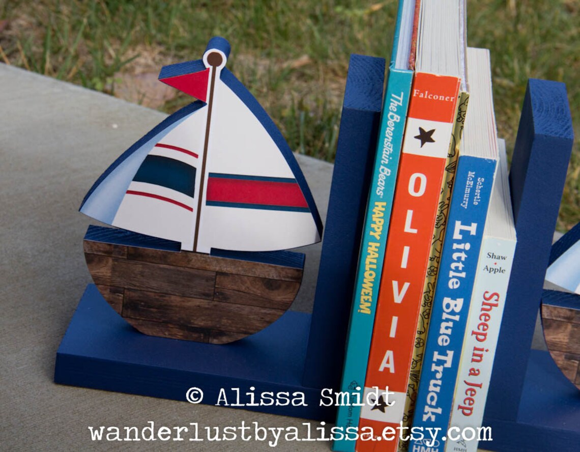 Sailboat Bookends, Custom Designed Wooden Bookends - (sailboat ...