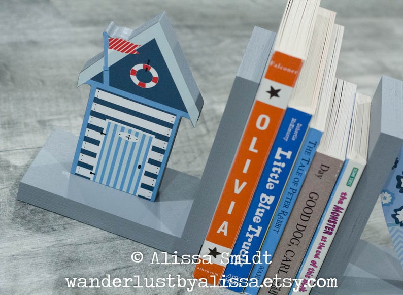 Beach Theme bookends Custom Wooden bookends beach hut | Etsy