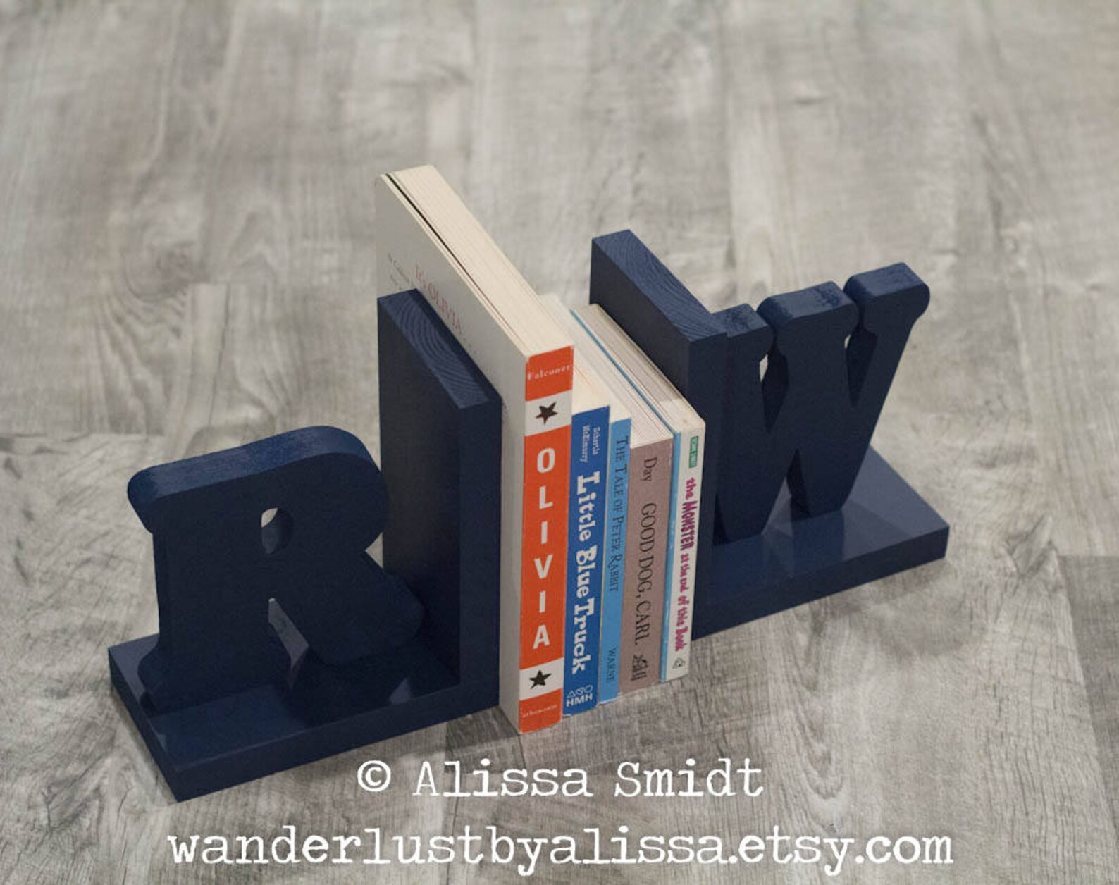 Navy Letter Bookends Initial Bookends Wooden Custom Bookends - Etsy ...