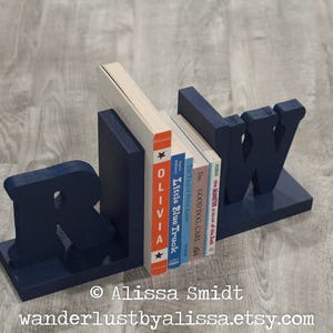 Navy Letter Bookends, Initial Bookends, Wooden Custom Bookends - Custom ...