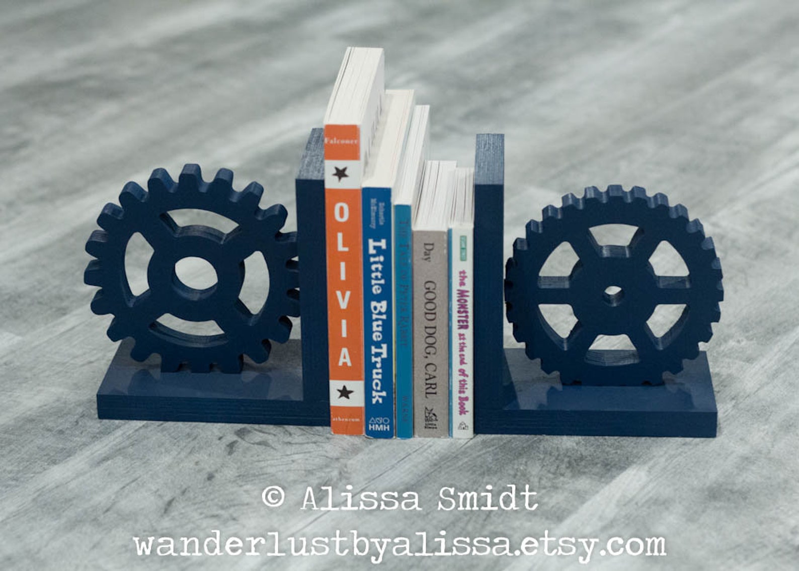 Gear Bookends Custom Wooden Bookends Cog Bookends navy Book | Etsy