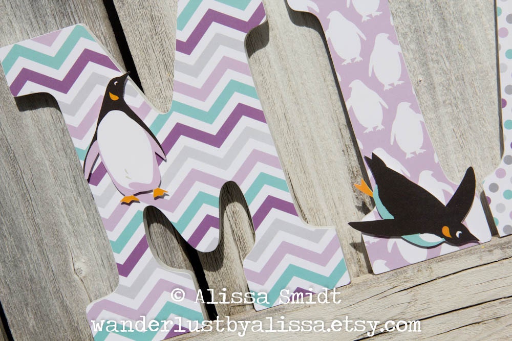 Penguin Nursery Letters, Custom Wooden Letters - Arctic Animal Theme ...