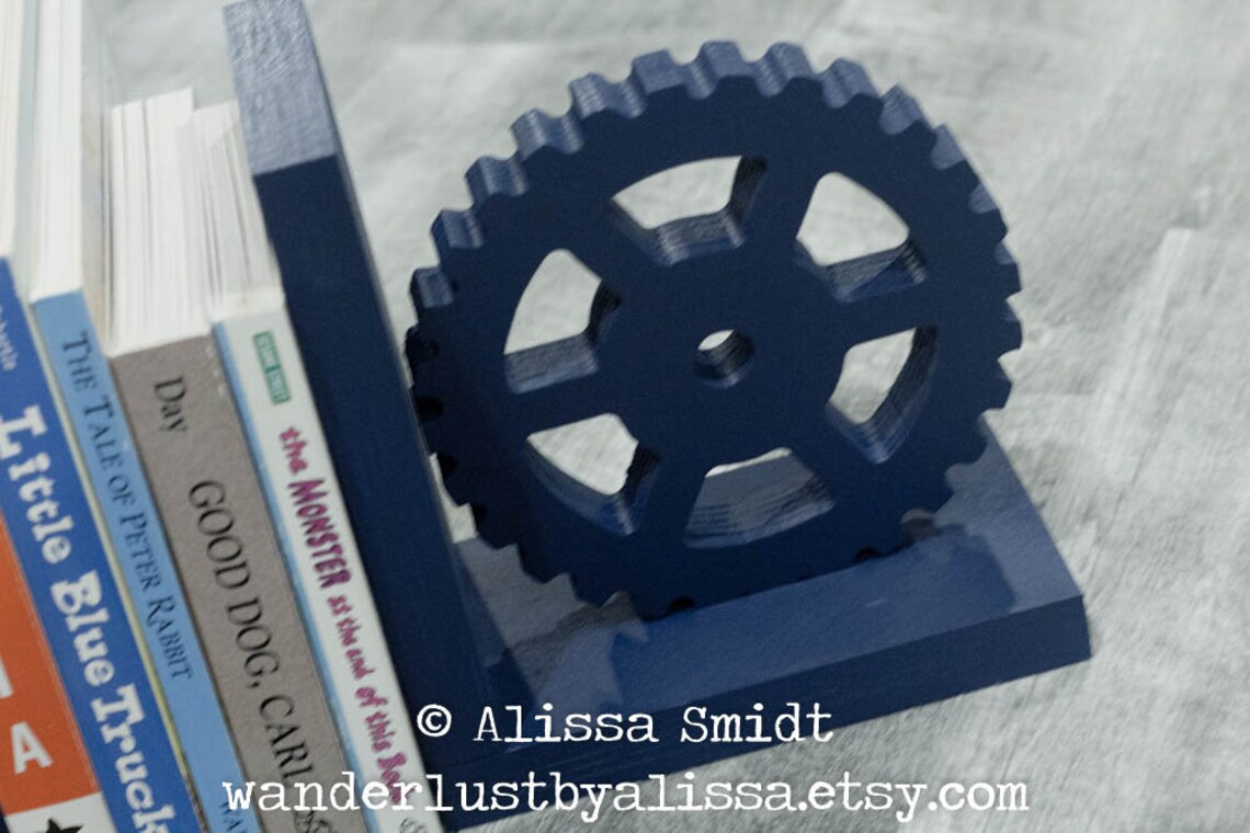Gear Bookends Custom Wooden Bookends, Cog Bookends (navy, Book Lover ...