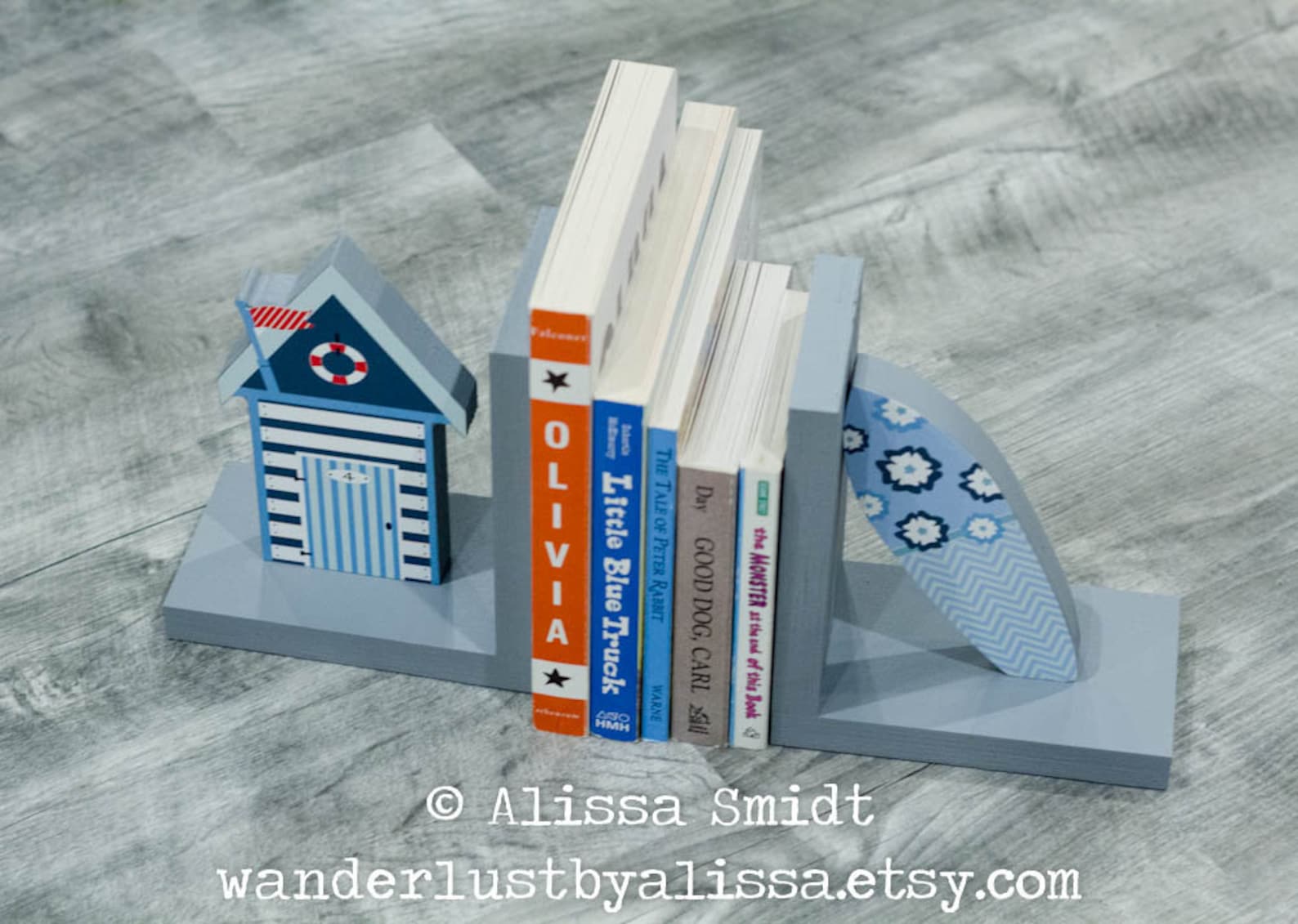 Beach Theme Bookends Custom Wooden Bookends beach Hut - Etsy