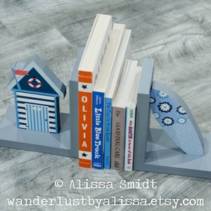 Beach Theme Bookends, Custom Wooden Bookends (beach Hut, Surfboard ...
