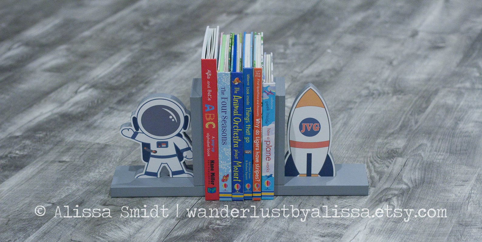 Astronaut and Rocket Wood Bookends Custom Created Space - Etsy