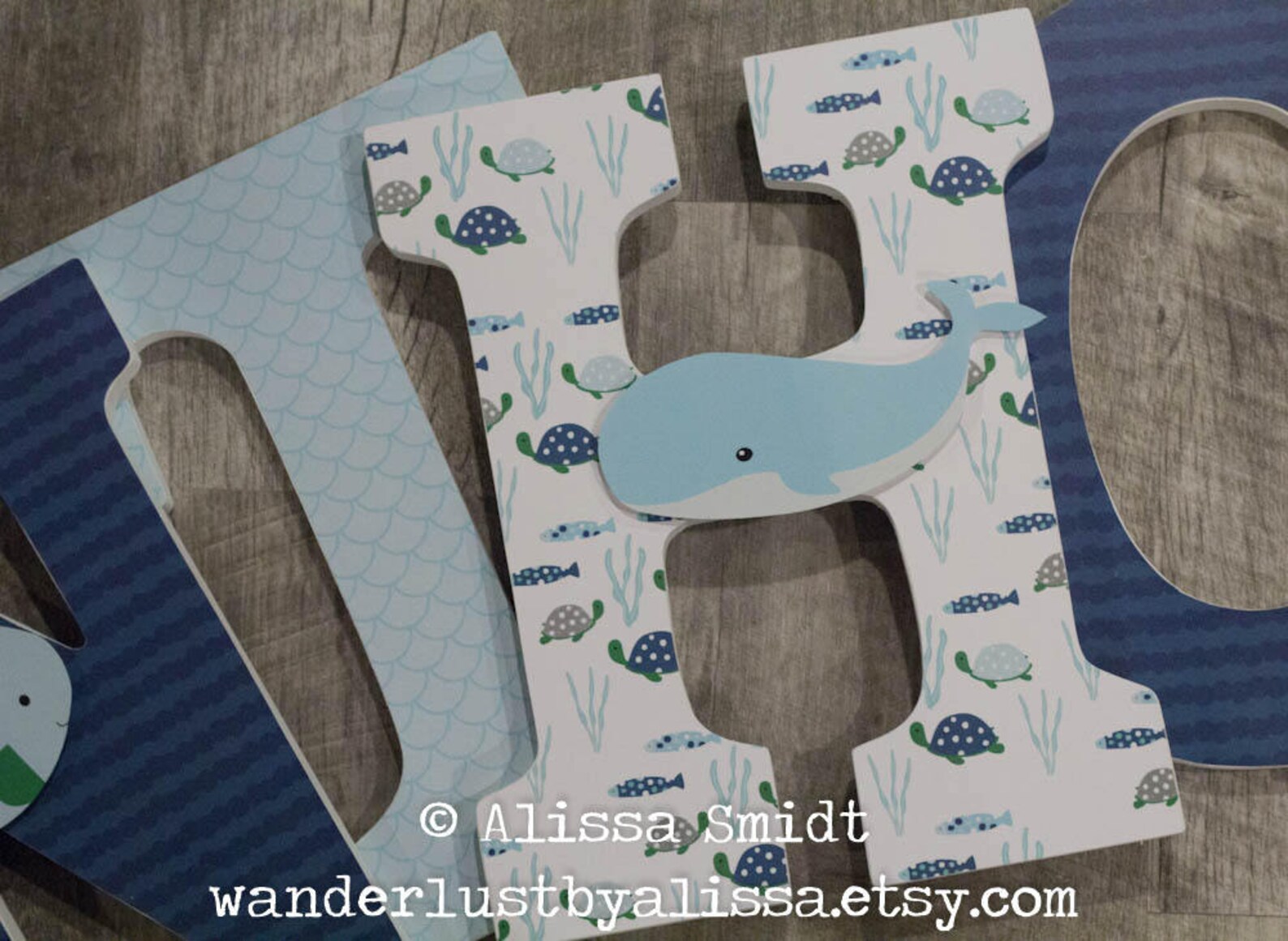 Oceania Letters, Fish Whale Octopus Under the Sea Custom Wooden Letters ...