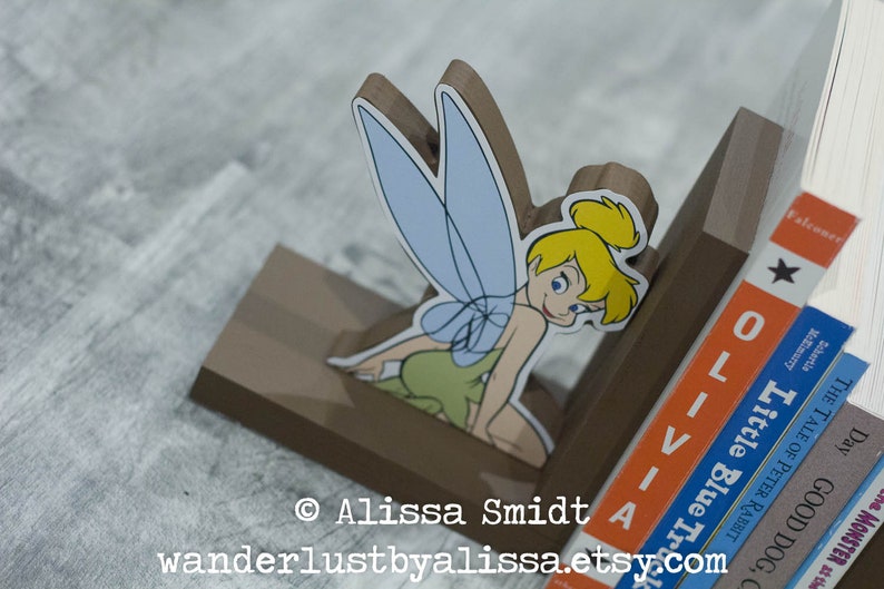 Peter Pan and Tinkerbell Custom Wooden bookends brown book | Etsy