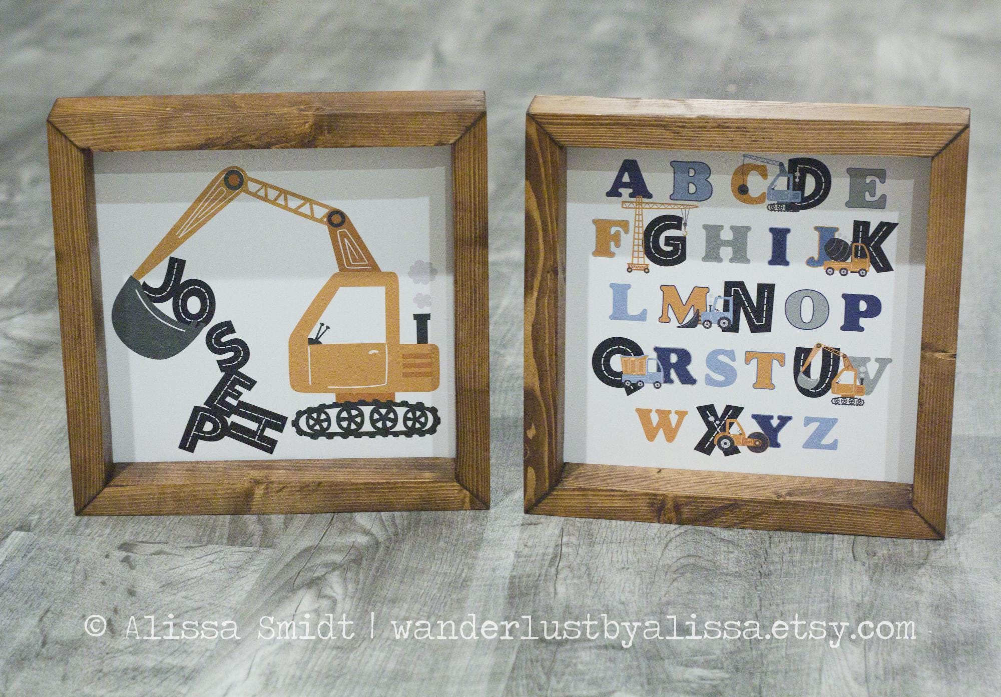 Construction Themed Personalized Sign, Excavator - Wood Framed Art ...