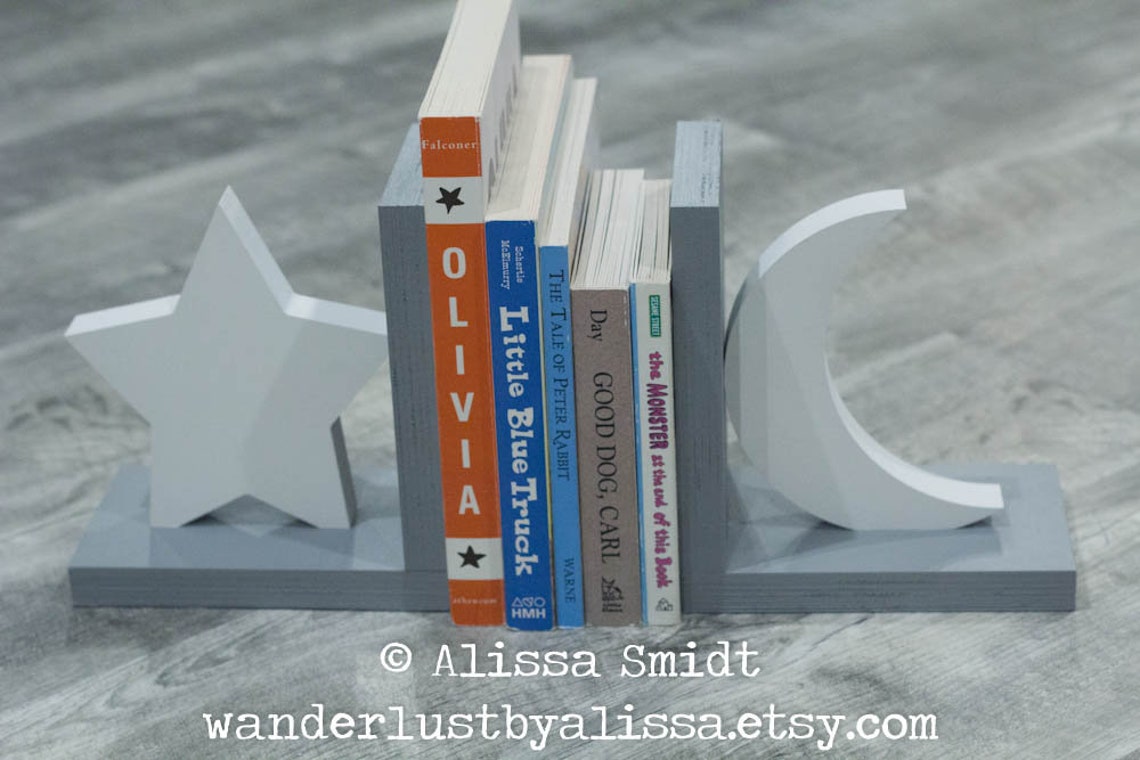 Star and Moon Bookends, Custom Bookends, Wooden Bookends - Custom ...