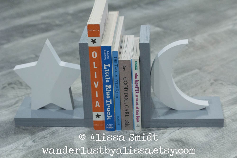 Star and Moon Bookends Custom Bookends Wooden Bookends | Etsy