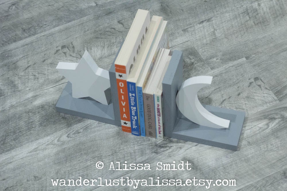 Star and Moon Bookends Custom Bookends Wooden Bookends | Etsy