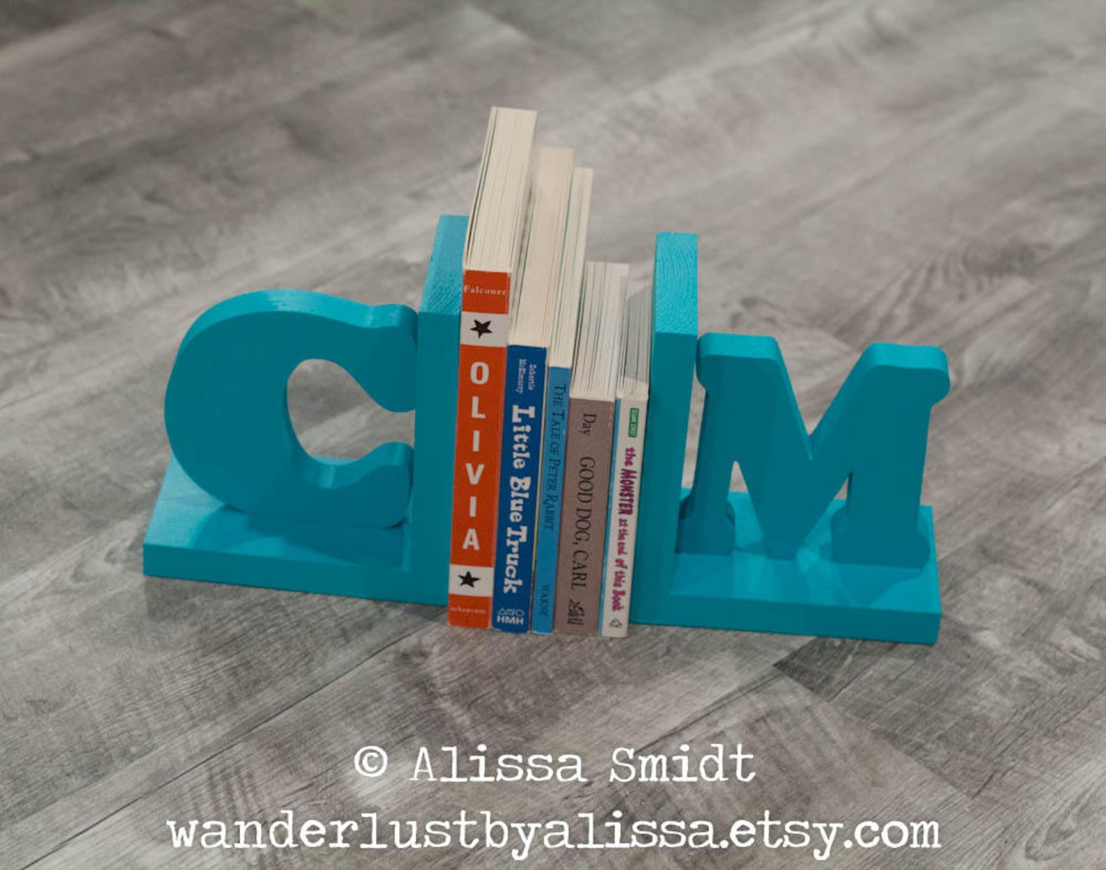 Teal Turquoise Letter Bookends Initial Bookends Wooden | Etsy