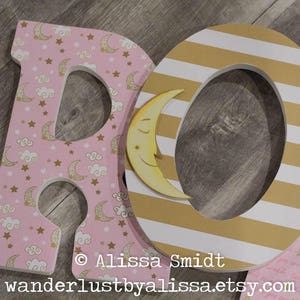 Star and Moon, Custom Wooden Nursery Letters, Custom Letters (pink and ...