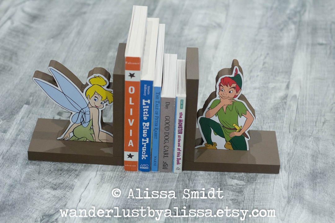 Peter Pan and Tinkerbell Custom Wooden Bookends - Book Lover Gift ...