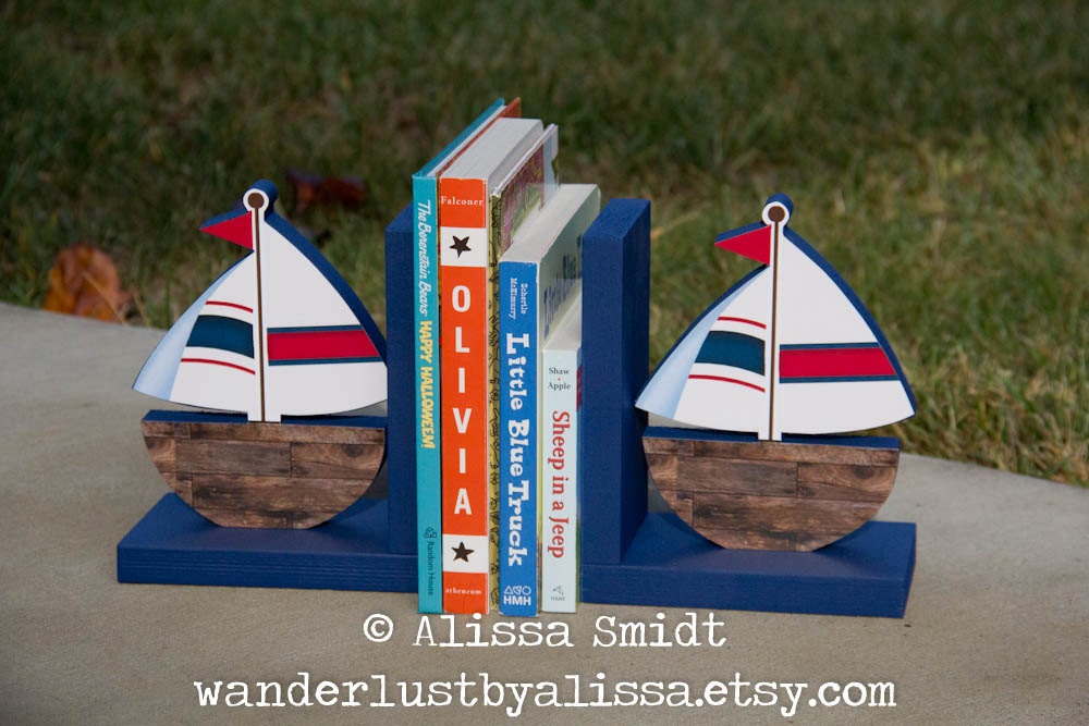 Sailboat Bookends Custom Designed Wooden Bookends - Etsy