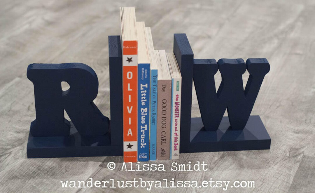 Navy Letter Bookends, Initial Bookends, Wooden Custom Bookends - Custom ...