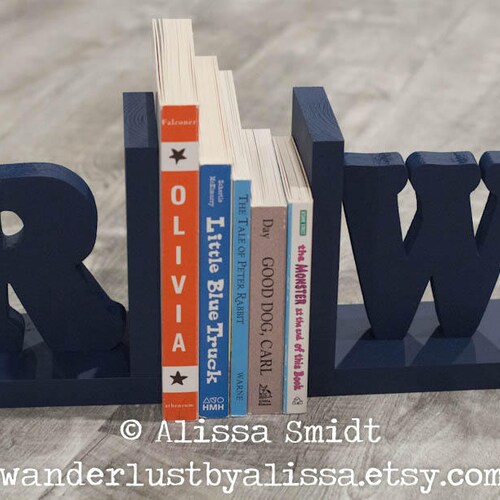 Engraved Letter Bookends Initial Bookends Wooden Custom - Etsy