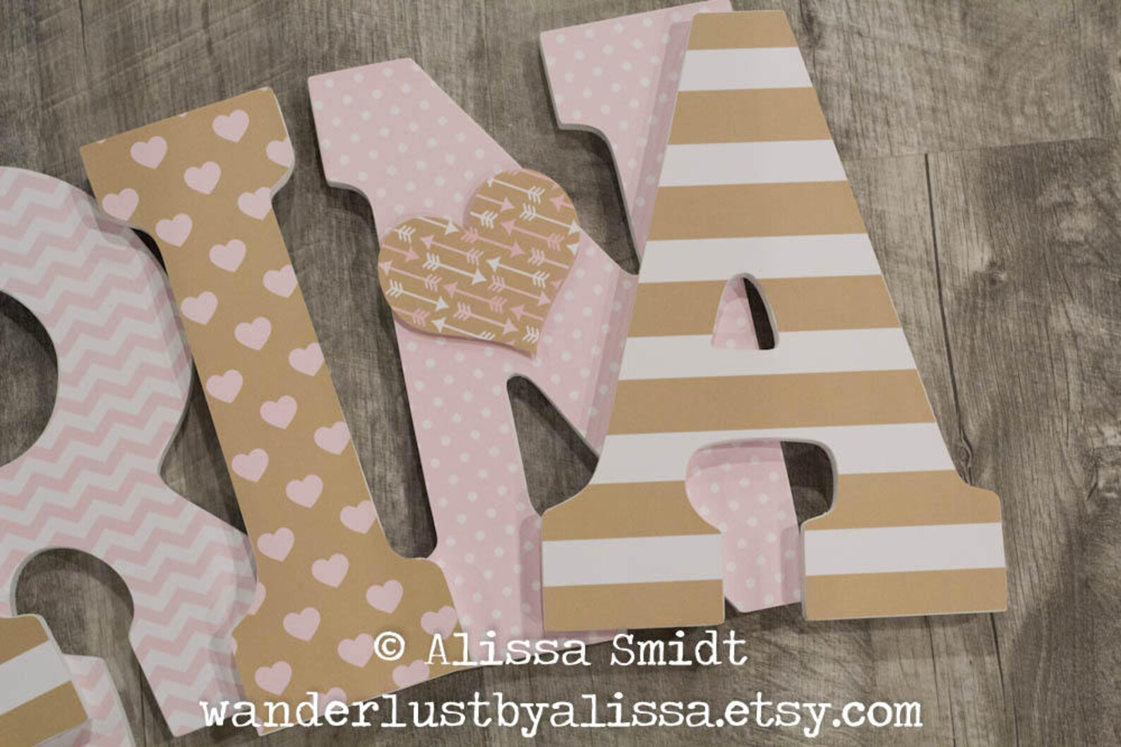 Pink and Gold Heart Themed Custom Nursery Letters Custom - Etsy