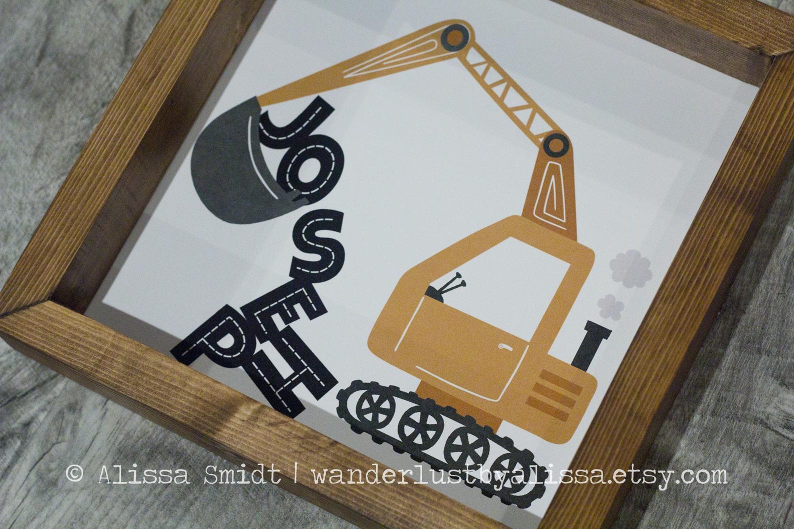 Construction Themed Personalized Sign, Excavator - Wood Framed Art ...
