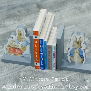 Peter Rabbit Beatrix Potter Custom Wooden Bookends (grey, Book Lover ...