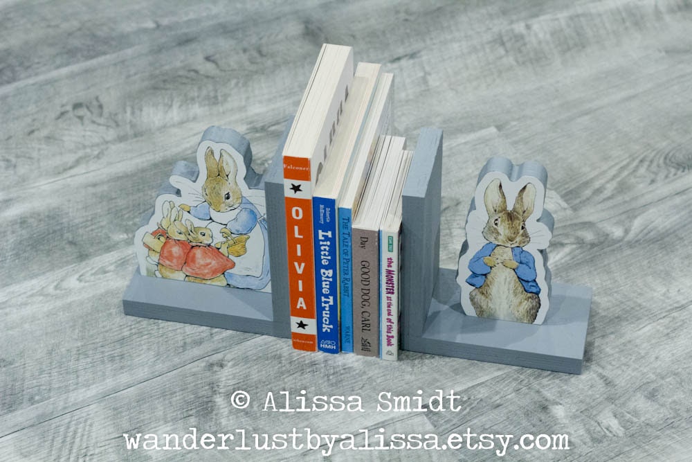 Peter Rabbit Beatrix Potter Custom Wooden Bookends grey Book - Etsy