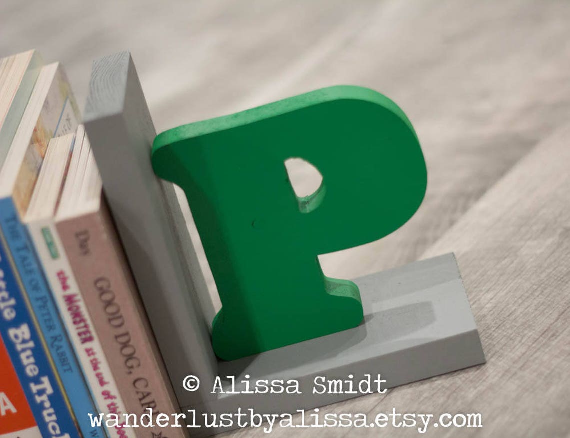 Initial Bookends Letter Bookends Green and Grey Gray Wooden | Etsy