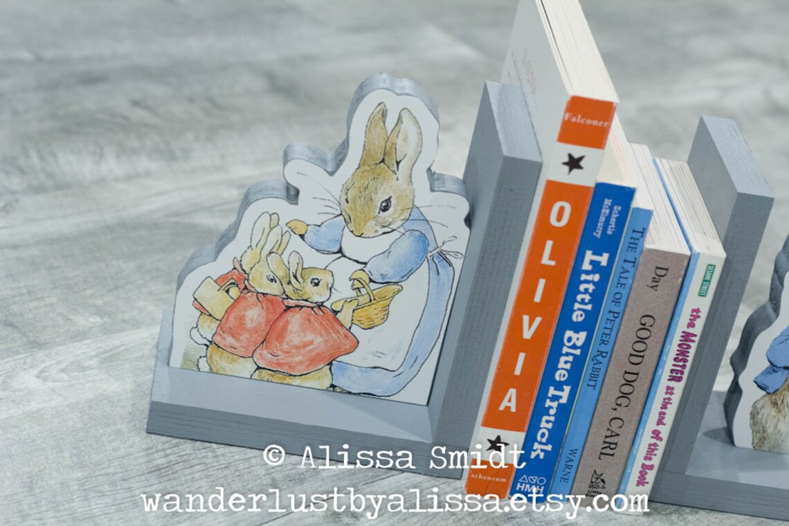 Peter Rabbit Beatrix Potter Custom Wooden Bookends grey Book - Etsy