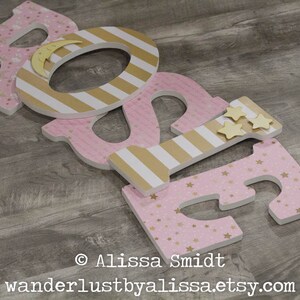 Star and Moon, Custom Wooden Nursery Letters, Custom Letters (pink and ...