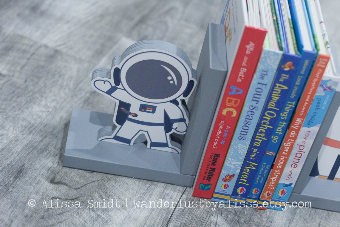 Astronaut and Rocket Wood Bookends Custom Created Space - Etsy