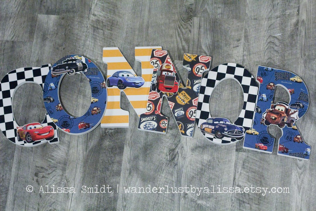 Cars Themed Letters, Custom Wooden Letters, Cars Decoration - 9 Inch ...