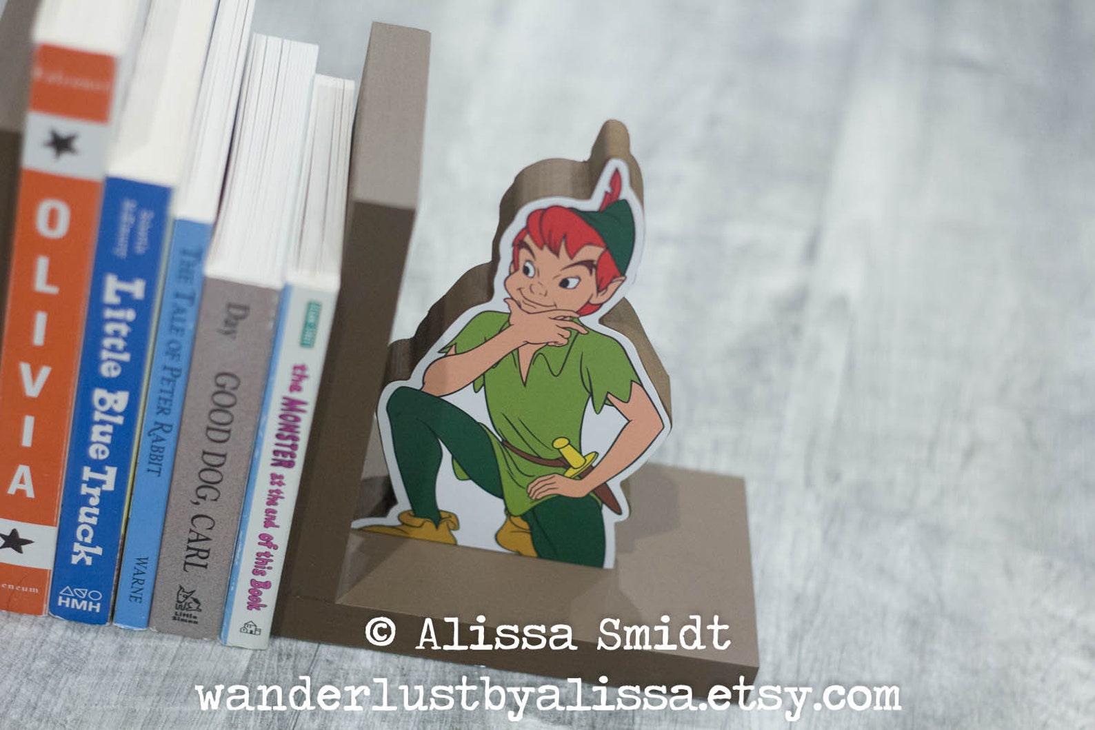 Peter Pan and Tinkerbell Custom Wooden bookends brown book | Etsy