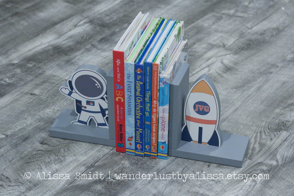 Astronaut and Rocket Wood Bookends Custom Created Space - Etsy