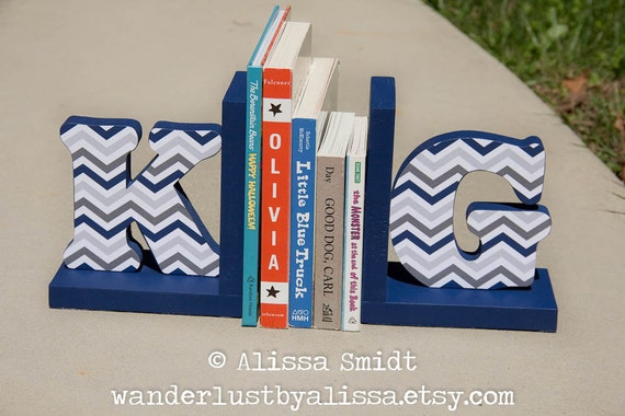 Yellow Letter Bookends, Initial Bookends, Wooden Custom Bookends ...