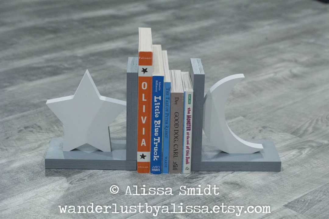 Star and Moon Bookends, Custom Bookends, Wooden Bookends - Custom ...
