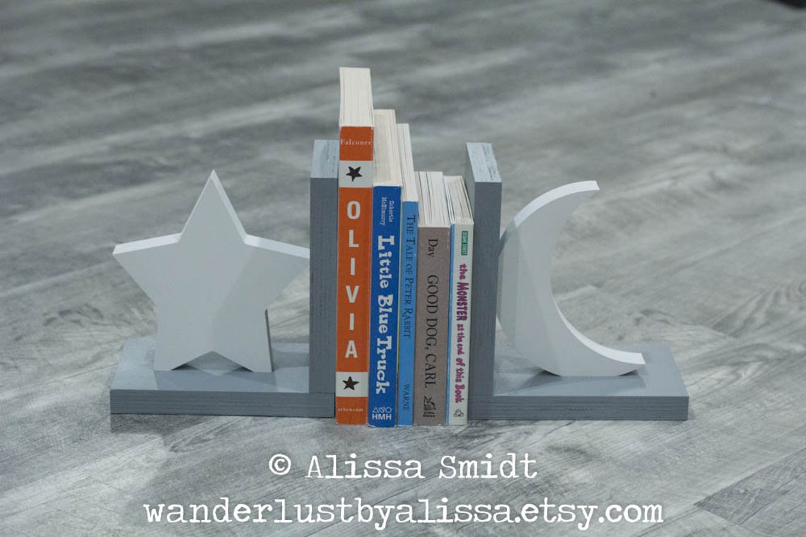 Star and Moon Bookends Custom Bookends Wooden Bookends - Etsy